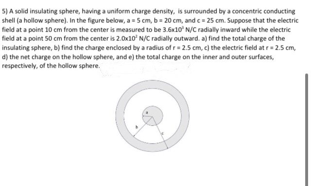 Solved 5) A solid insulating sphere, having a uniform charge | Chegg.com