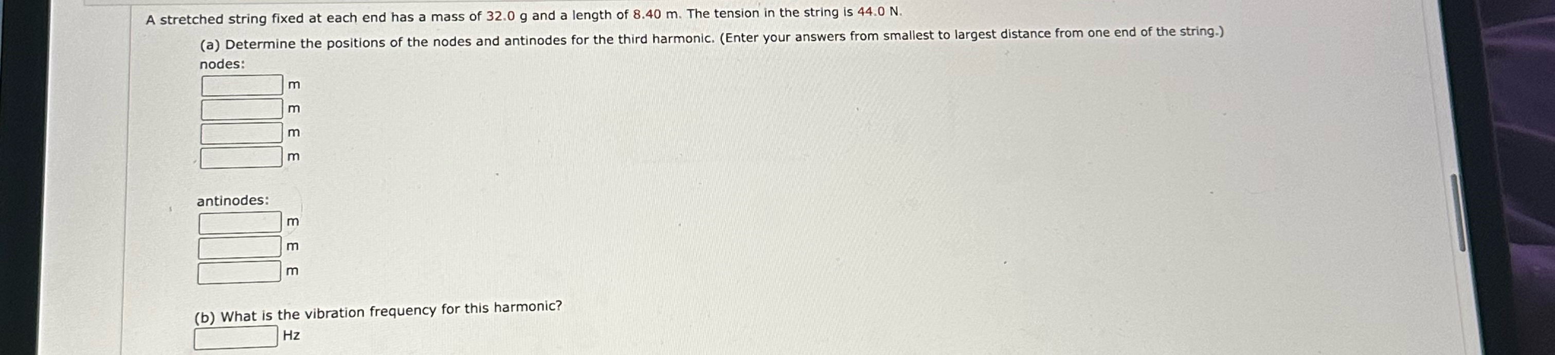 Solved A stretched string fixed at each end has a mass of | Chegg.com
