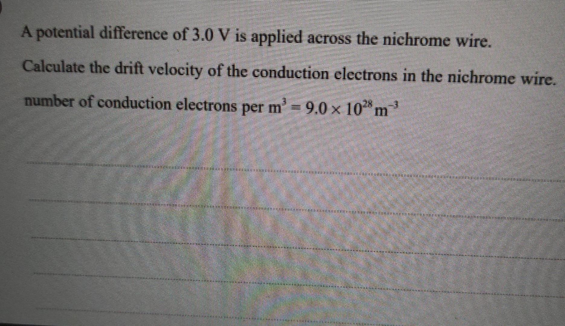 Solved A nichrome wire of length 0.45 m has a | Chegg.com