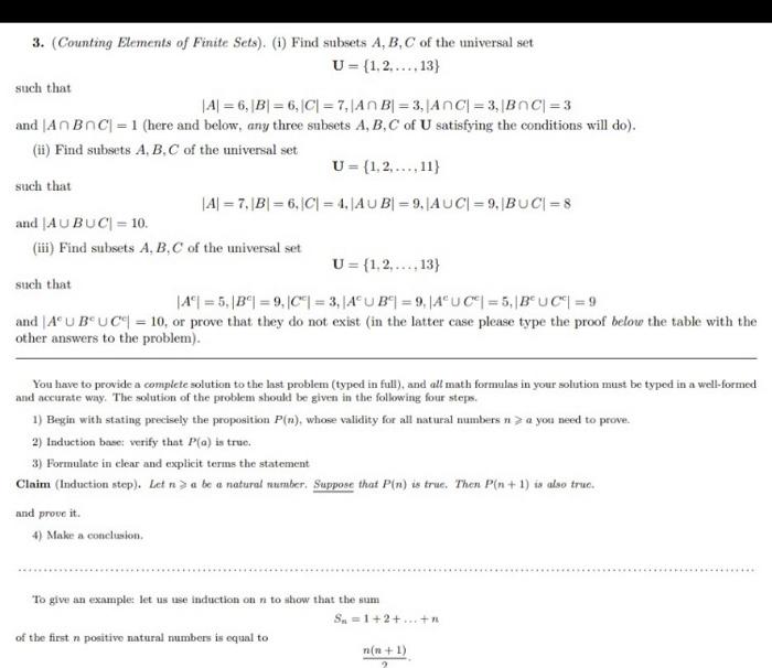 Solved 3. (counting Elements Of Finite Sets). (i) Find 