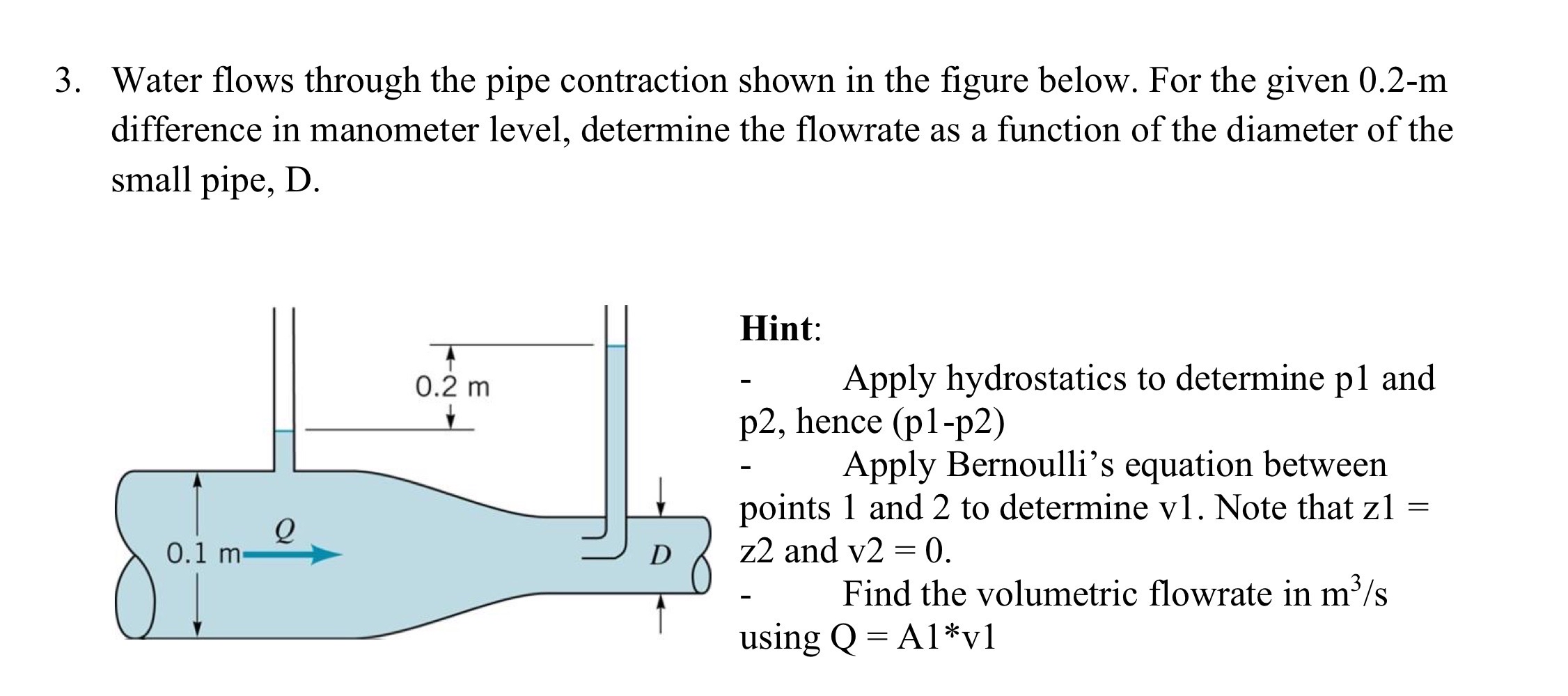 Solved Water flows through the pipe contraction shown in the | Chegg.com