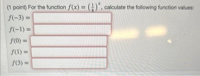 Solved (1 point) For the function f(x)=(81)x, calculate the | Chegg.com