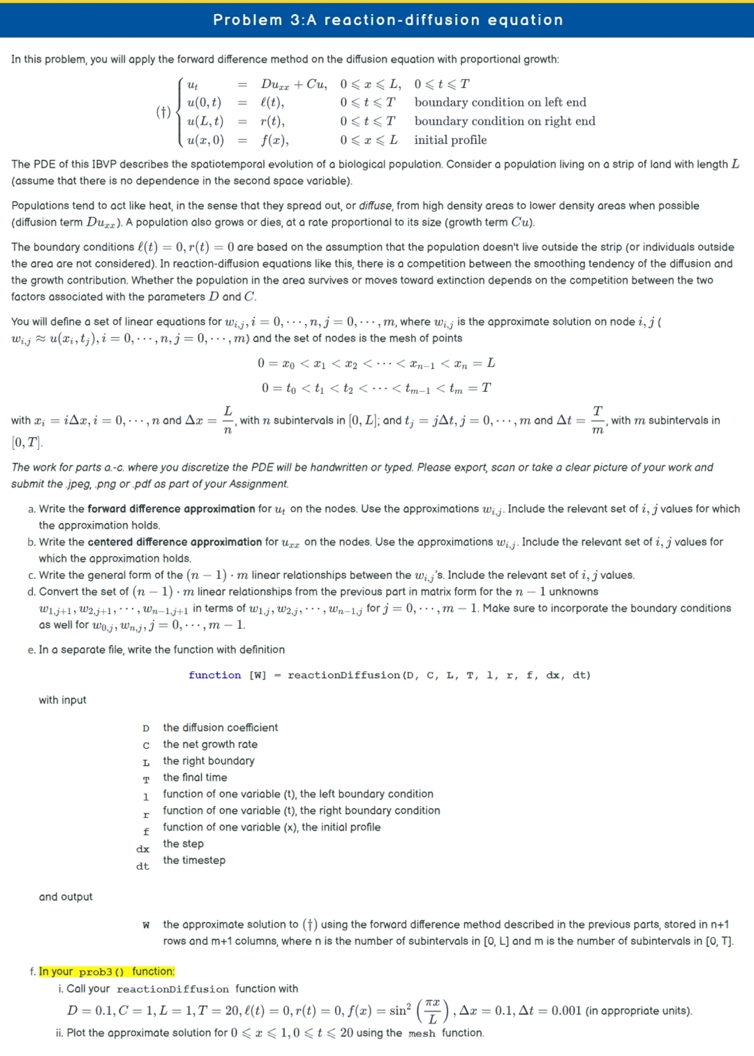 Solved Problem 3 A Reaction Diffusion Equationin This