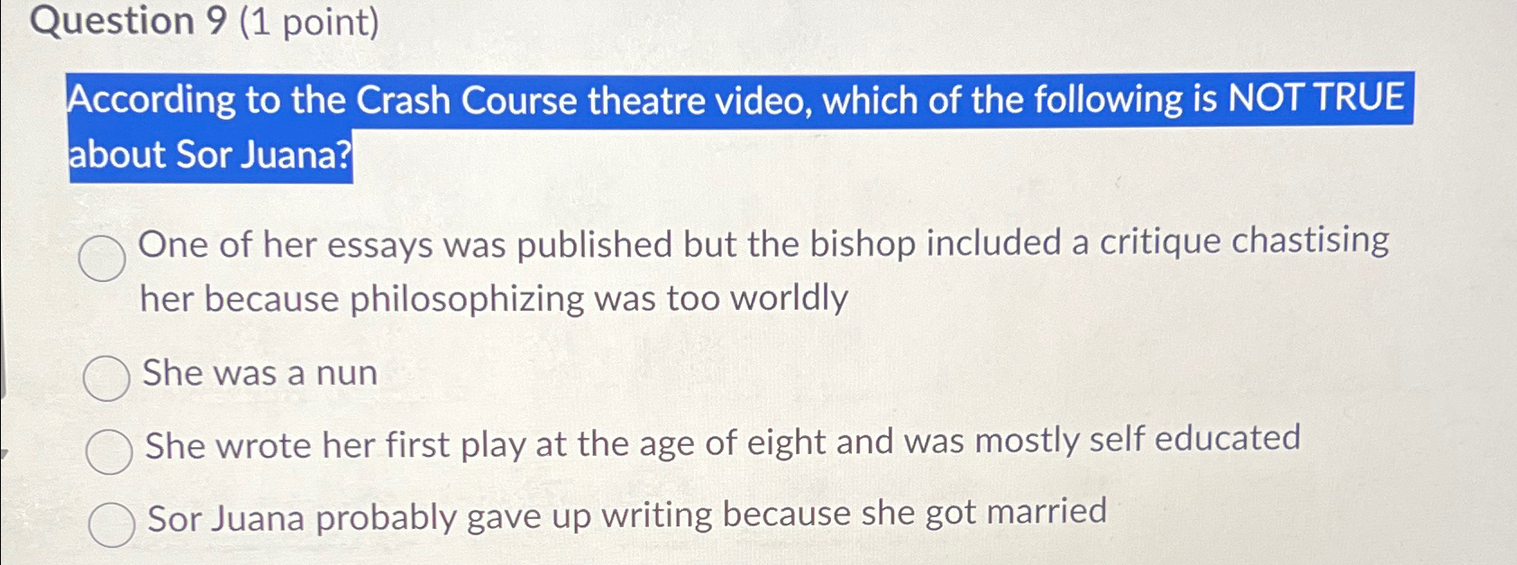 Solved Question 9 (1 ﻿point)According to the Crash Course | Chegg.com