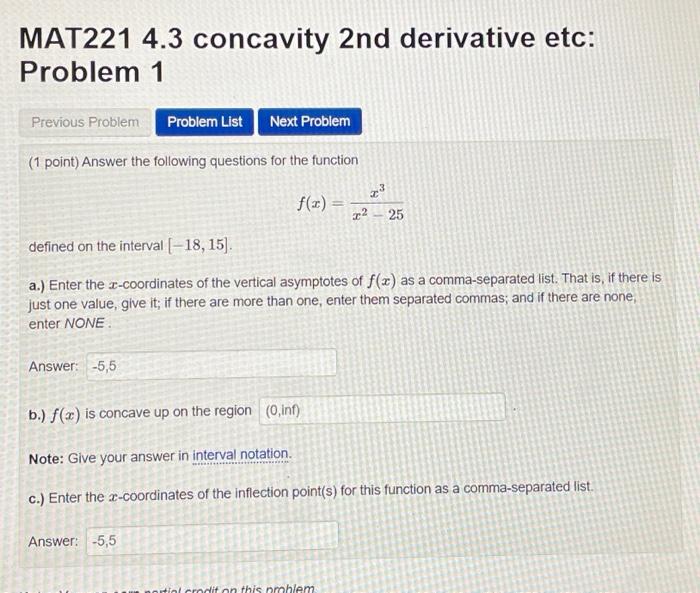 Solved MAT221 4.3 concavity 2 nd derivative etc: Problem 1 | Chegg.com