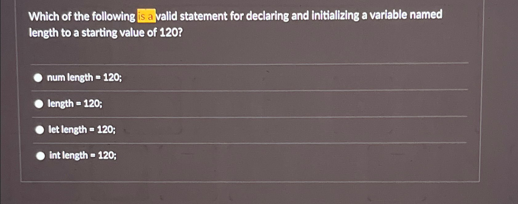 Solved Which of the following is a valid statement for | Chegg.com
