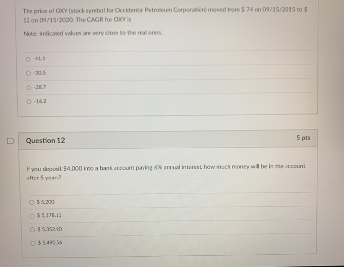 Solved The price of OXY (stock symbol for Occidental | Chegg.com