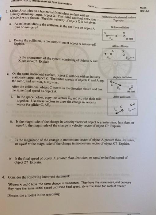 Solved Luton of momentum in two dimensions Name Mech HW-65 | Chegg.com