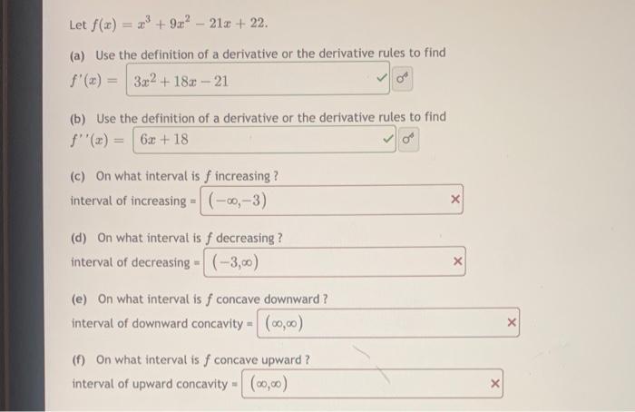 Solved Let f(x)=x3+9x2−21x+22. (a) Use the definition of a | Chegg.com