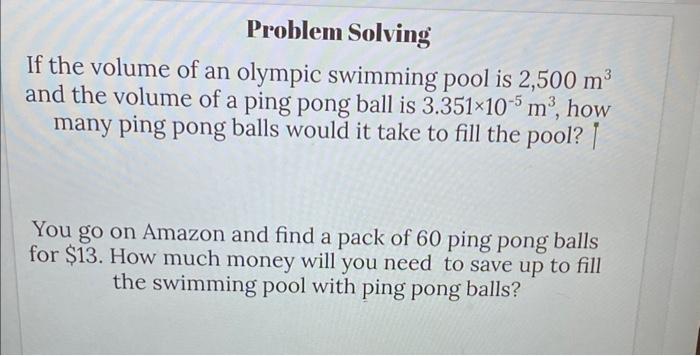 Solved Problem Solving If the volume of an olympic swimming | Chegg.com