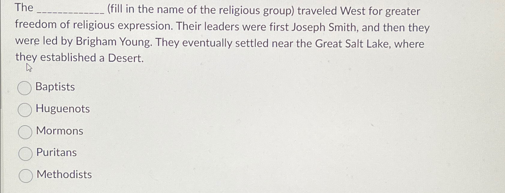 Solved The (fill in the name of the religious group) | Chegg.com