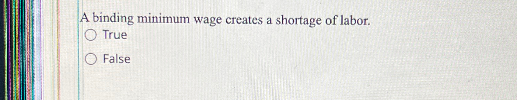 Solved A binding minimum wage creates a shortage of | Chegg.com