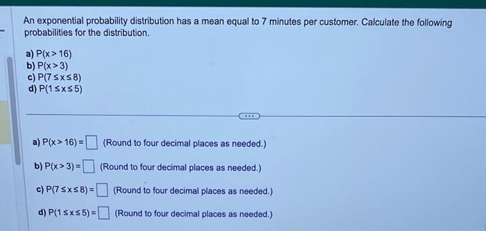 Solved An exponential probability distribution has a mean | Chegg.com