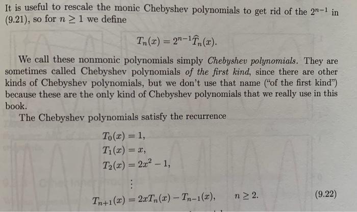 Solved Clenshaw's Algorithm: The Chebyshev polynomials To, | Chegg.com