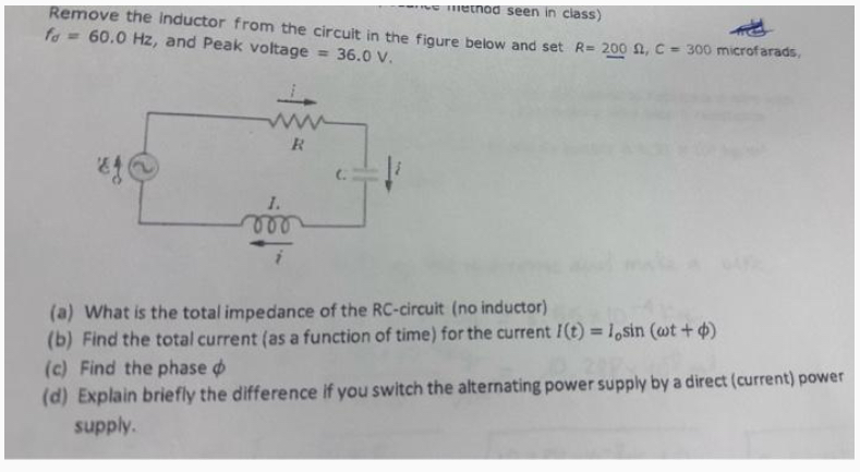 Solved fσ=60.0Hz, ﻿and from the circuit in the figure below | Chegg.com