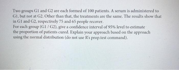 Solved Two groups Gl and G2 are each formed of 100 patients. | Chegg.com