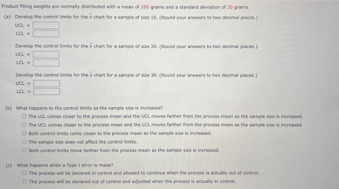 Solved b) What happens to the control limits as the sample | Chegg.com