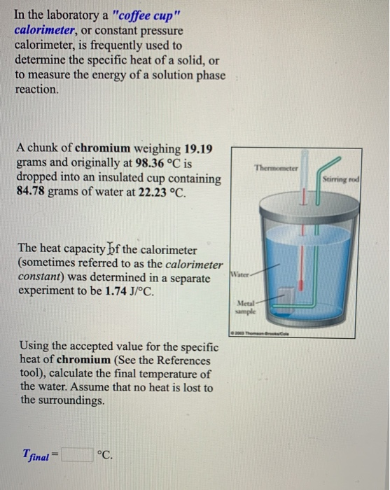 Solved In the laboratory a "coffee cup" calorimeter, or | Chegg.com
