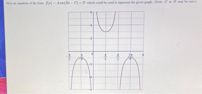 Solved Give an equation of the form f(x)=Acsc(Bx−C)+D which | Chegg.com