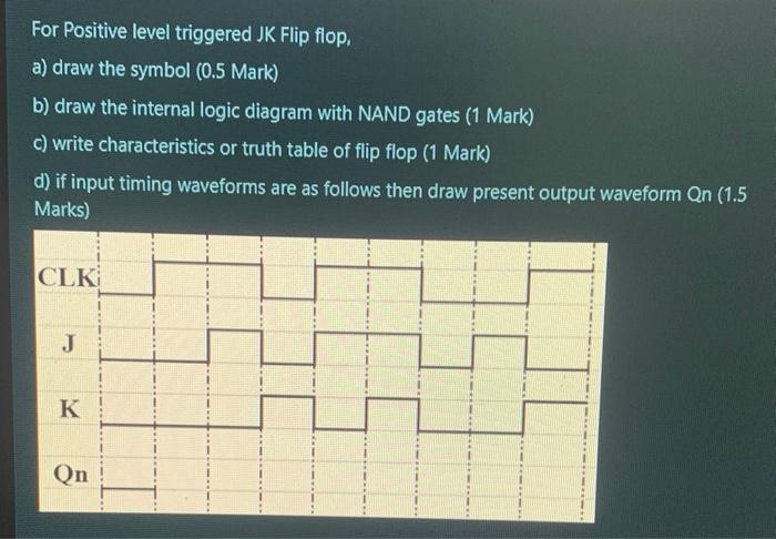 Solved For Positive level triggered JK Flip flop. a) draw | Chegg.com