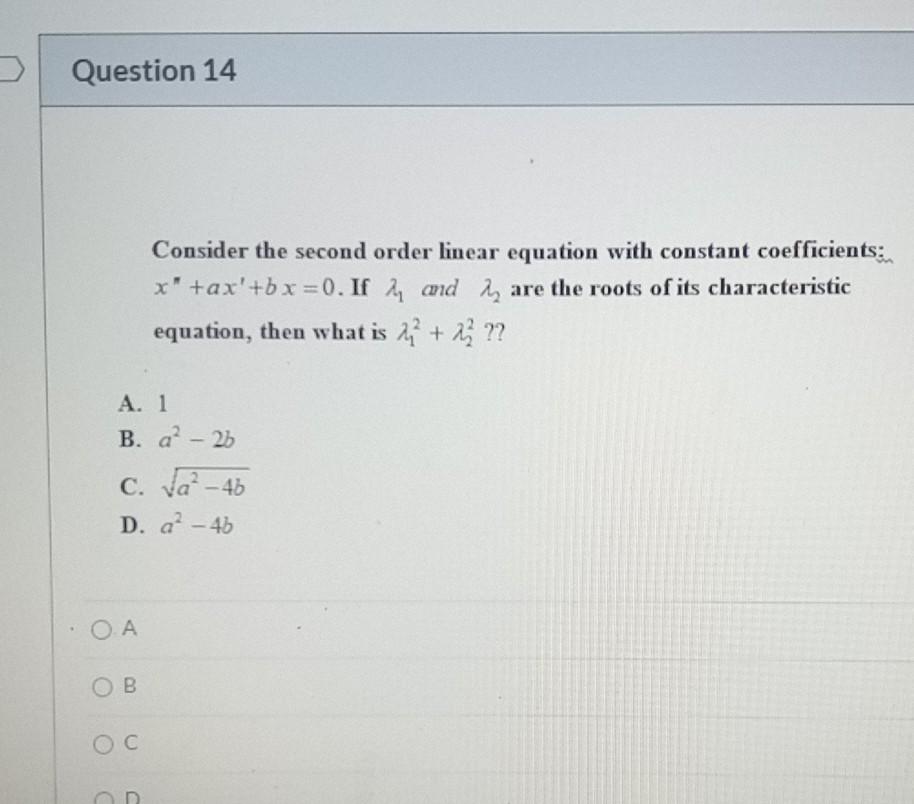 Solved Question 14 Consider The Second Order Linear Equation