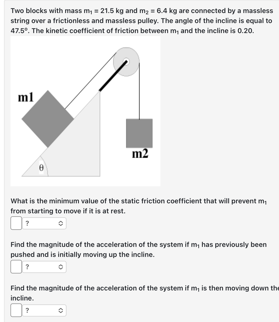Solved Two blocks with mass m1=21.5kg ﻿and m2=6.4kg ﻿are | Chegg.com