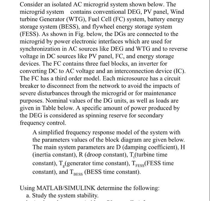 Consider an isolated AC microgrid system shown below. | Chegg.com