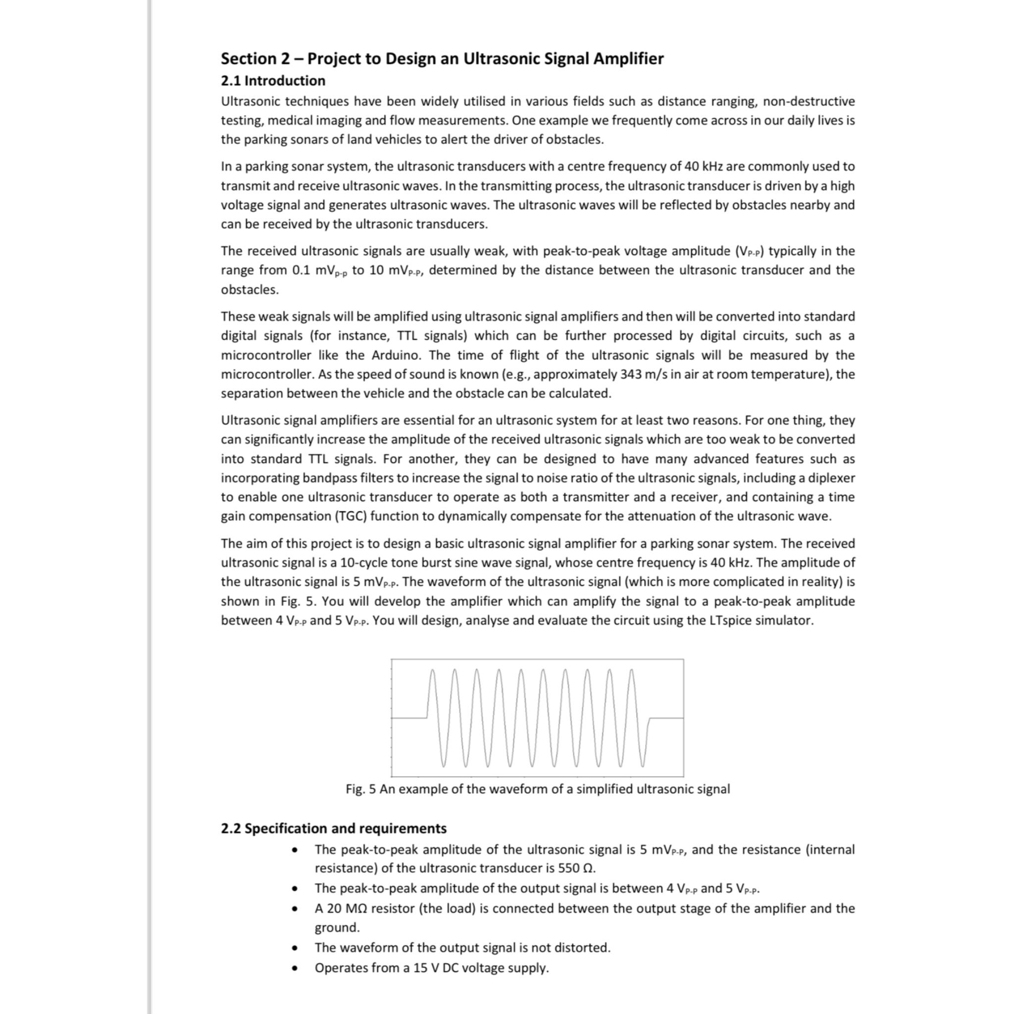 Section 2 - ﻿Project to Design an Ultrasonic Signal | Chegg.com