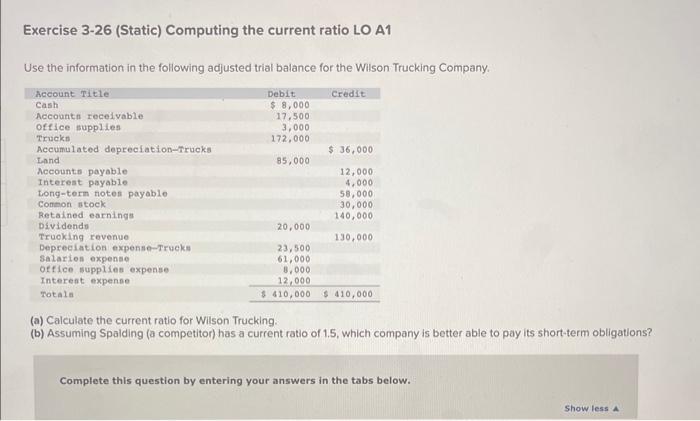 Solved Exercise 3-26 (Static) Computing the current ratio LO | Chegg.com