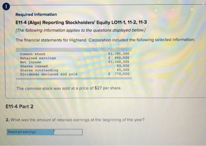 Solved Required information E11-4 (Algo) Reporting | Chegg.com
