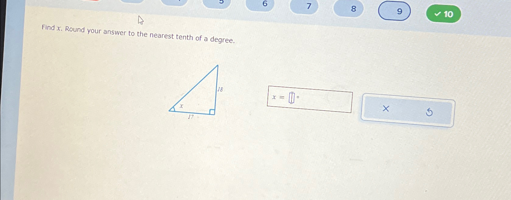 Solved 6789Find x. ﻿Round your answer to the nearest tenth | Chegg.com