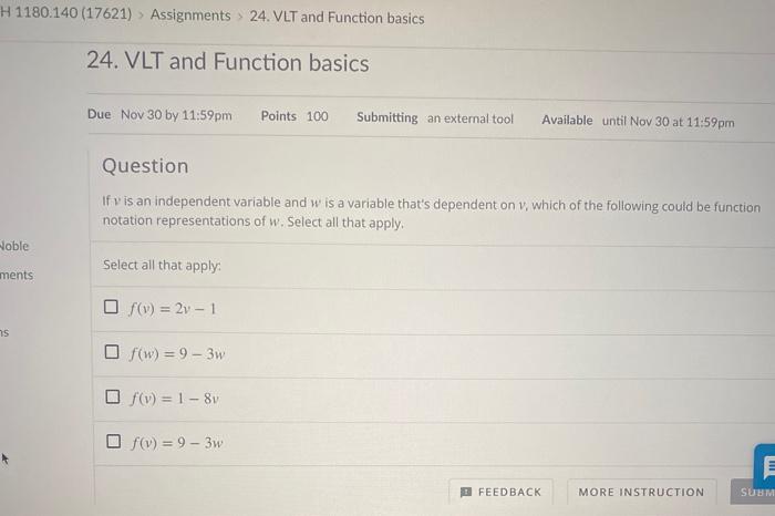 Solved H 1180.140 (17621) > Assignments 24. VLT and Function | Chegg.com