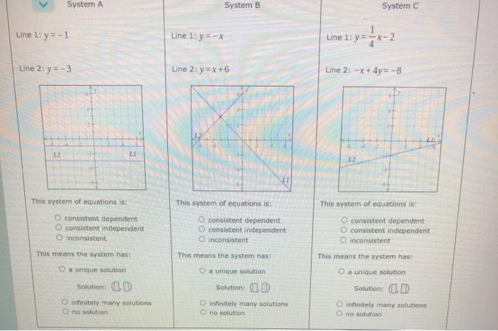 Solved System A System B System C Line 1: y=-1 Line 1: y=-* | Chegg.com