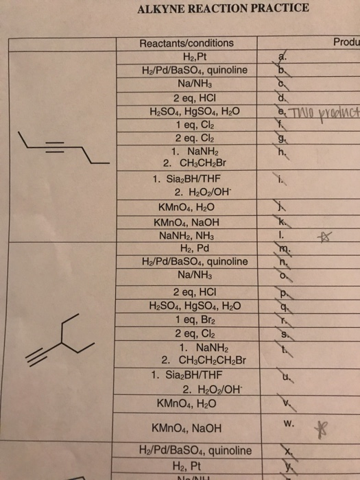 Solved ALKYNE REACTION PRACTICE Produ AO voolugt کر کمر اور | Chegg.com