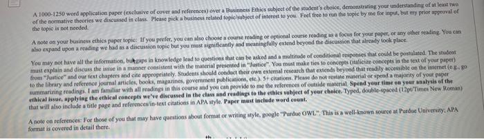 Solved A 1000-1250 word application paper (exclusive of | Chegg.com