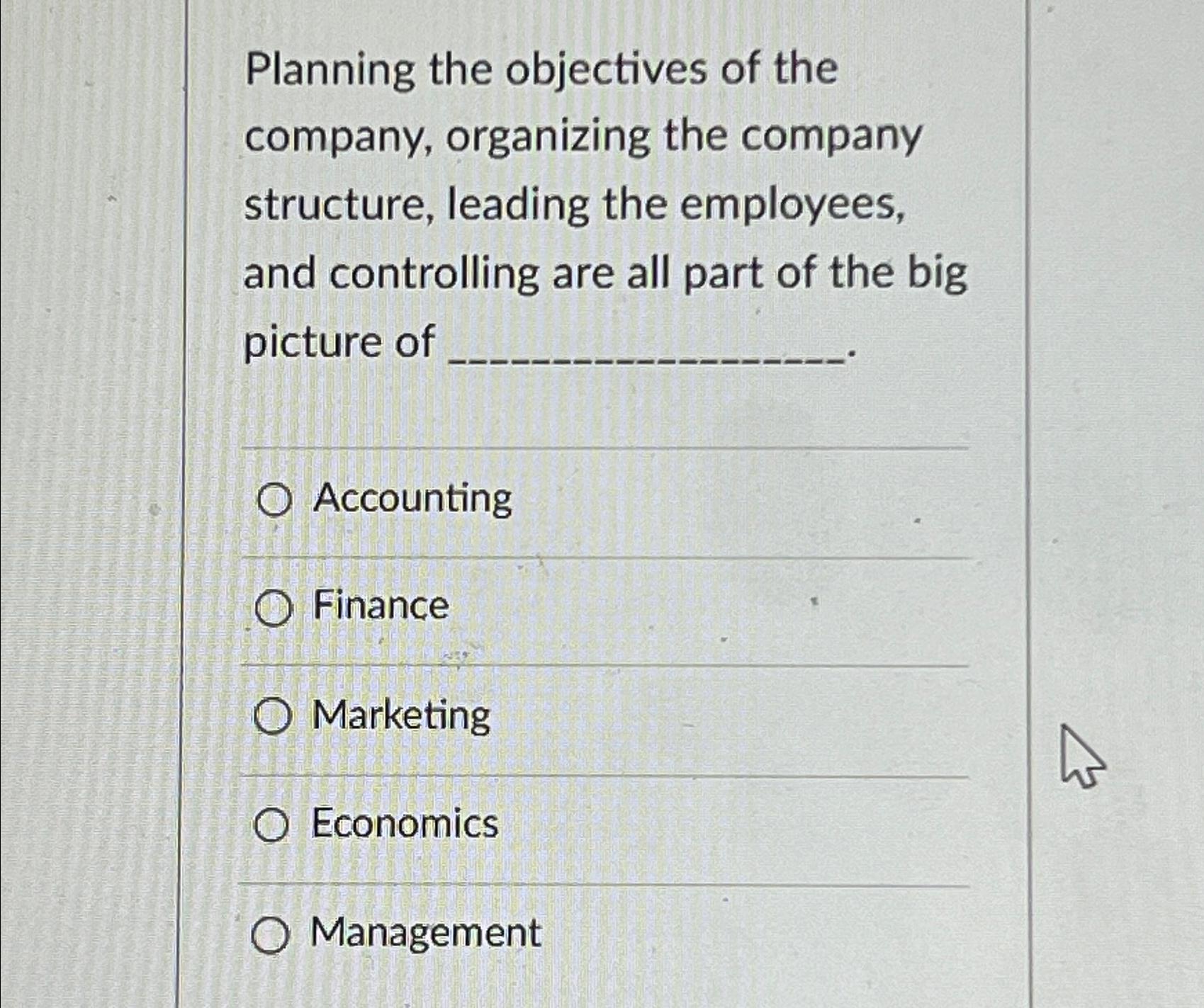 Solved Planning the objectives of the company, organizing | Chegg.com