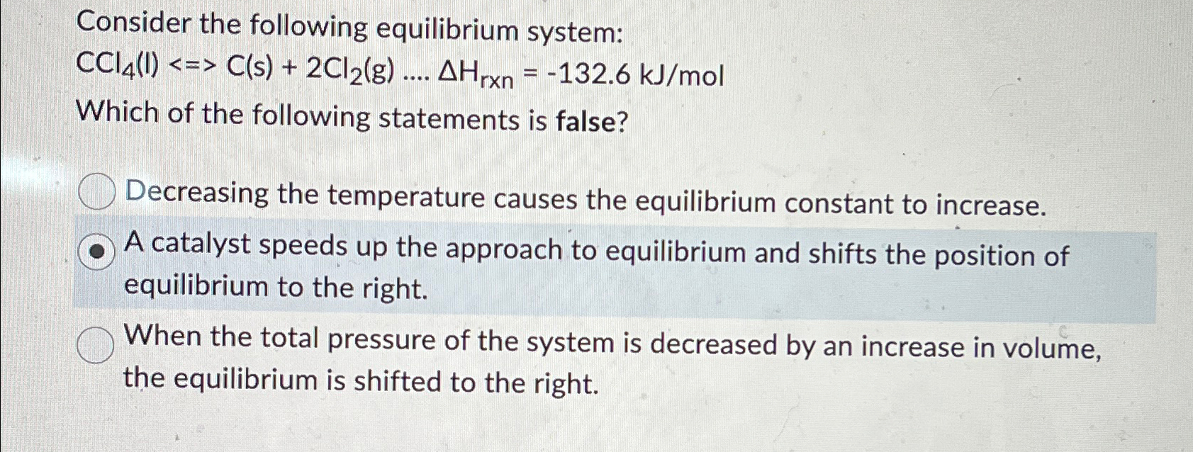 Solved Consider the following equilibrium | Chegg.com