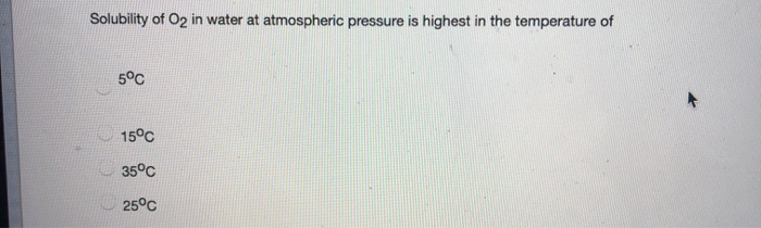 Solved Solubility of O2 in water at atmospheric pressure is | Chegg.com