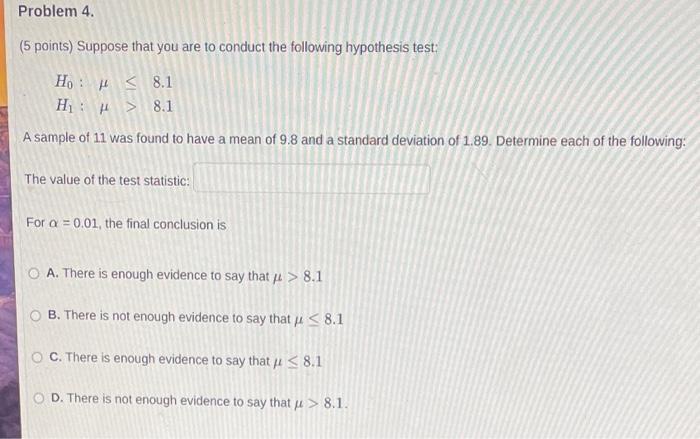 Solved (5 points) Suppose that you are to conduct the | Chegg.com Solved (5 points) Suppose that you are to conduct the | Chegg.com