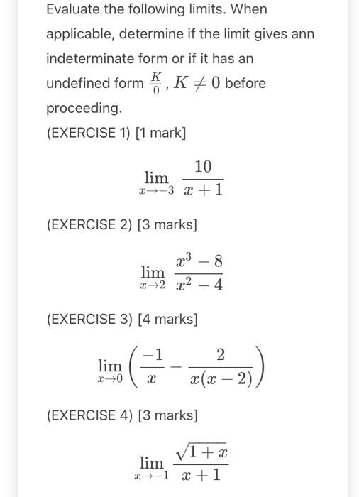 Solved Evaluate the following limits. When applicable, | Chegg.com