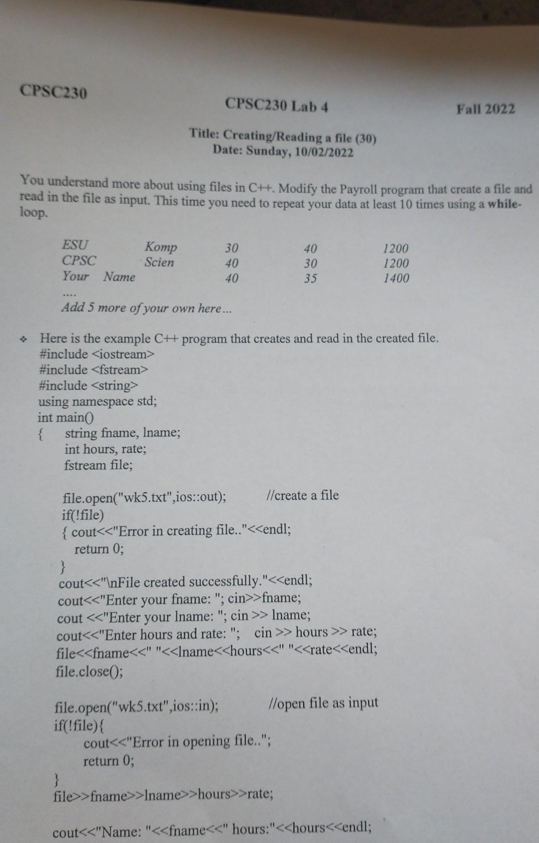 You understand more about using files in C++. Modify | Chegg.com