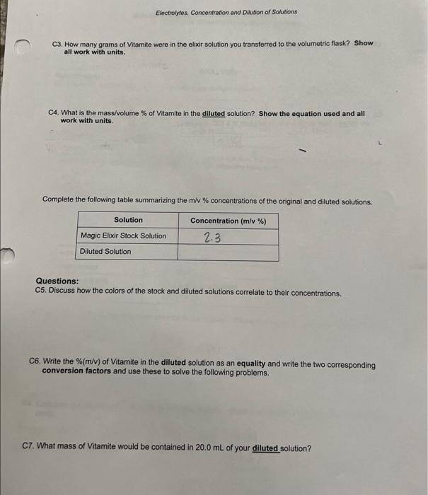 PART C: DILUTION OF A STOCK SOLUTION In this part of | Chegg.com