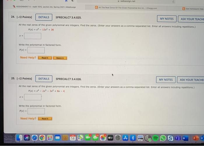 Solved webion.net ASSIGNMENT 4-math 1011, section AA sering | Chegg.com