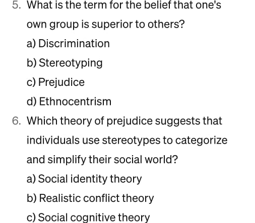 Solved What is the term for the belief that one's own group | Chegg.com