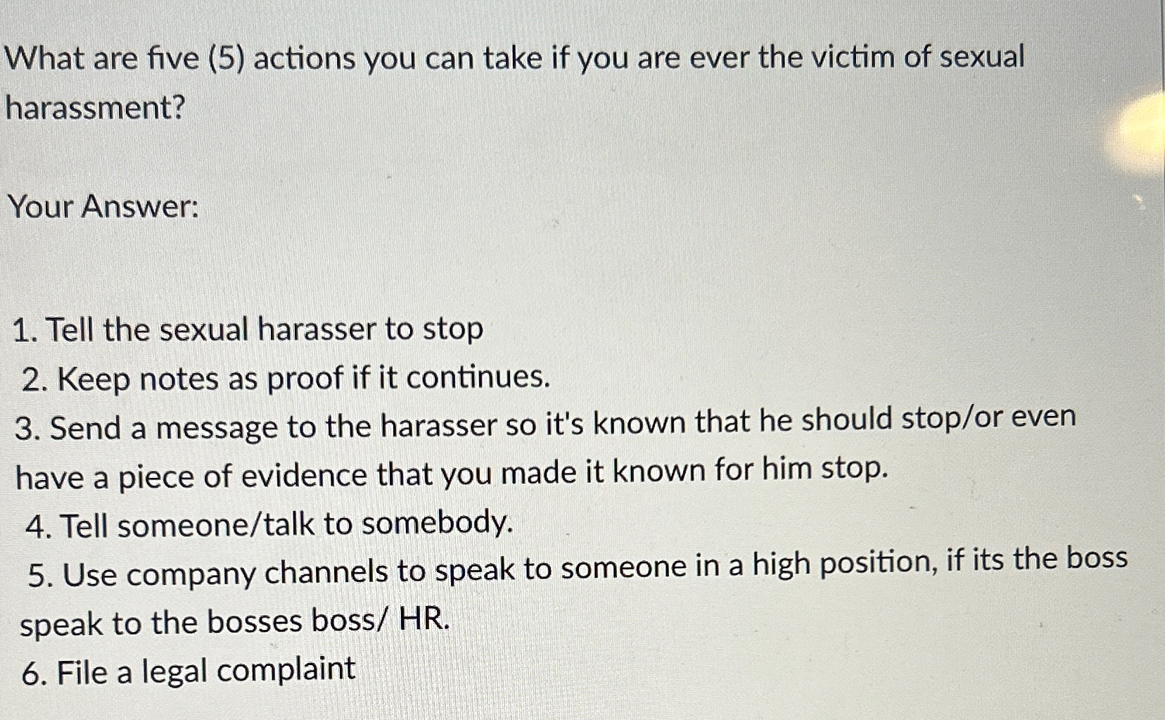 Solved What are five (5) ﻿actions you can take if you are | Chegg.com