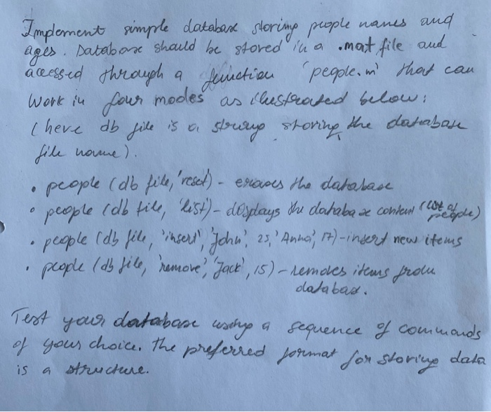 Solved Implement simple database storing people names and | Chegg.com