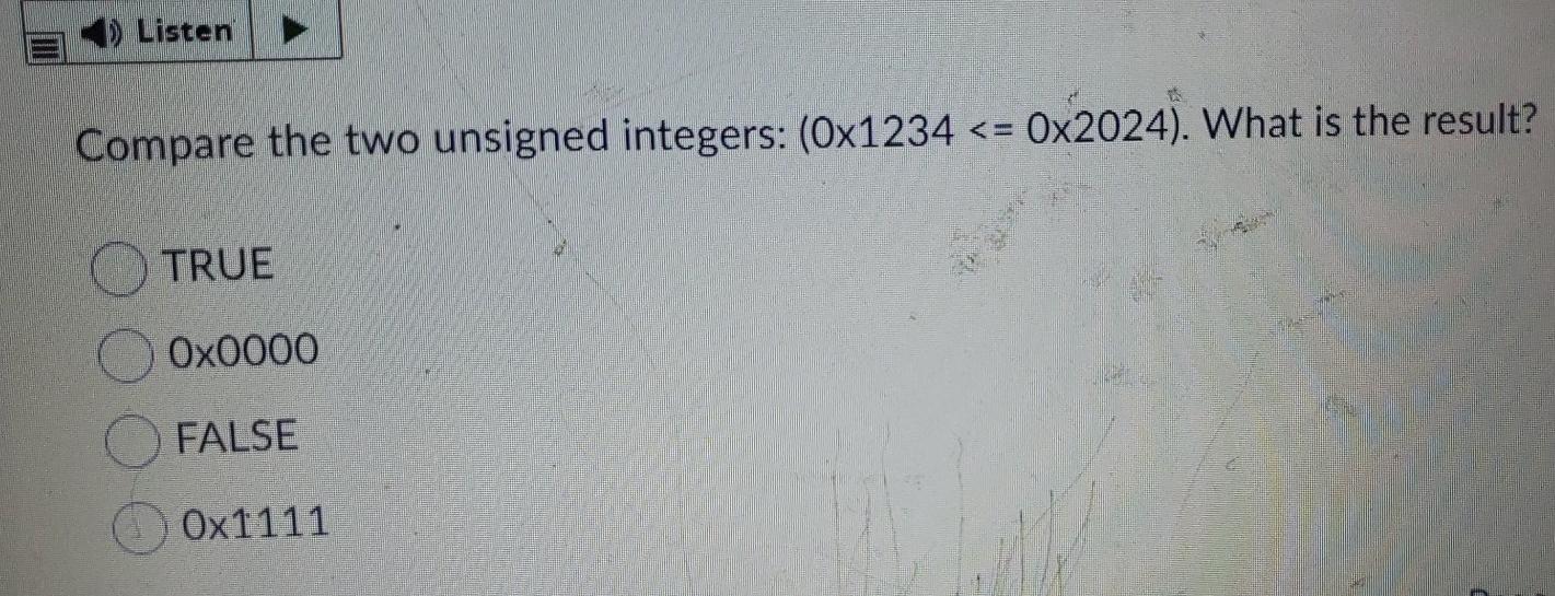 Solved Listen Compare the two unsigned integers: (0x1234