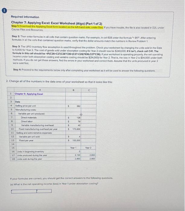 Solved 0 Required Information Chapter 7: Applying Excel: | Chegg.com