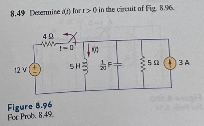 Solved 8.49 Determine i(t) for t>0 in the circuit of Fig. | Chegg.com