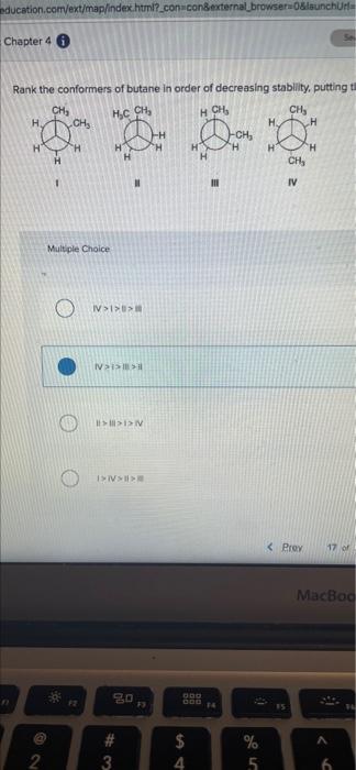 Solved rank the conformers of butane in order of decreasing | Chegg.com
